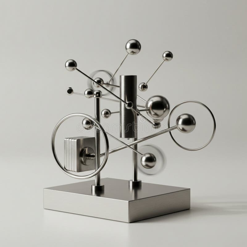 Kinetic Sculpture in Motion with Metal Balls and Rings Stock ...