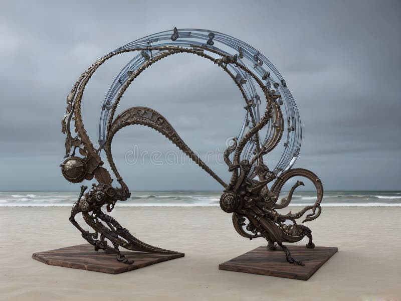 Kinetic Sculpture Propelled by Wind on Beach, Generative AI ...