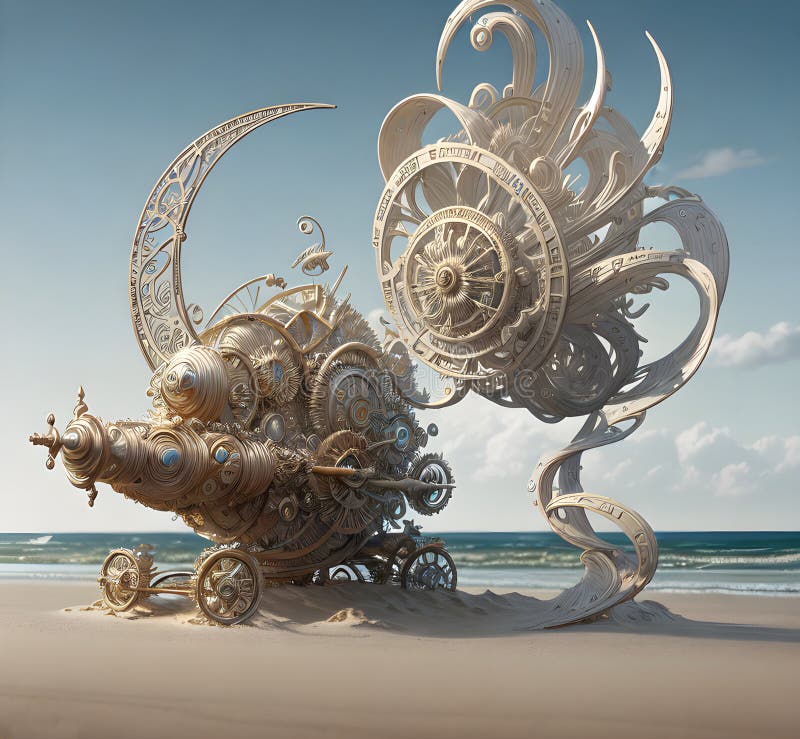 Kinetic Sculpture Propelled by Wind on Beach, Generative AI ...