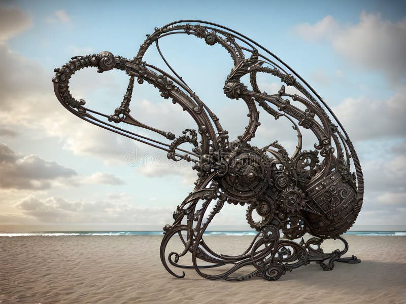 Kinetic Sculpture Propelled by Wind on Beach, Generative AI ...