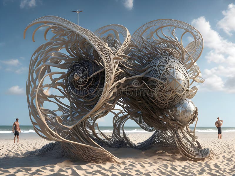 Kinetic Sculpture Propelled by Wind on Beach, Generative AI ...