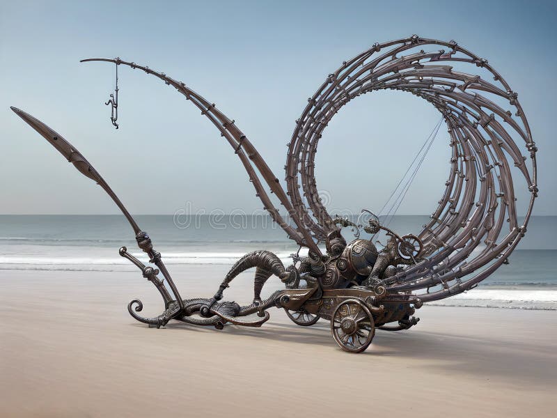 Kinetic Sculpture Propelled by Wind on Beach, Generative AI ... Kinetic Sculpture Propelled by Wind on Beach, Generative AI ...