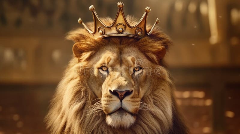 King of Animals Lion in Crown. Generative AI. Stock Photo - Image of ...