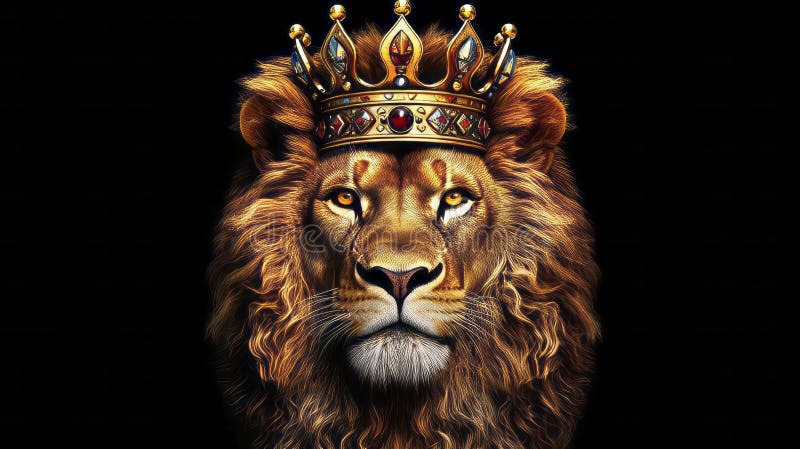 King of Animals Lion in Crown. Generative AI. Stock Illustration ...