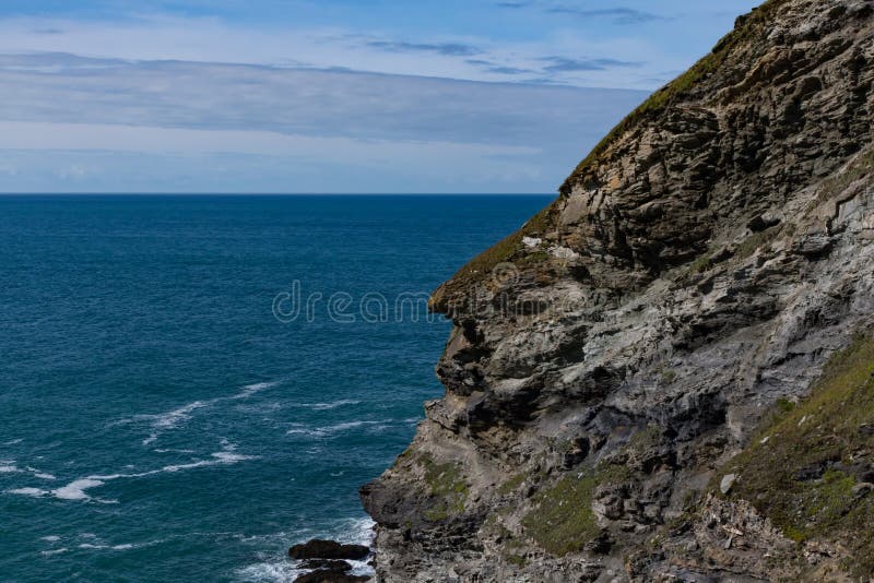 King Arthur`s Face in Profile on the Cliff at Tintagel, Cornwall Stock ...