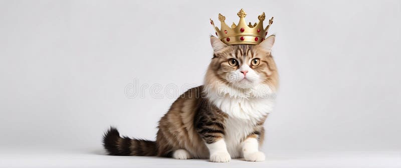 King Cat with a Royal Collar and Crown Stock Image - Image of elegance ...