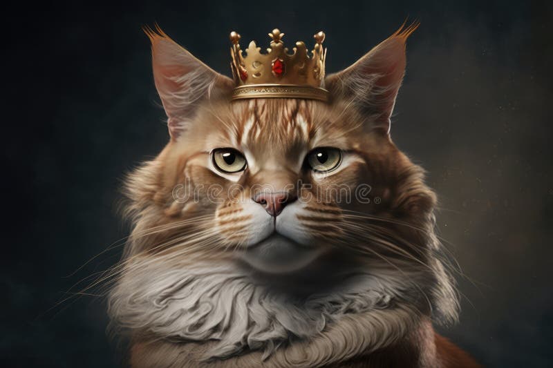 King of Cat Wearing Crown on Dark Background Stock Illustration ...