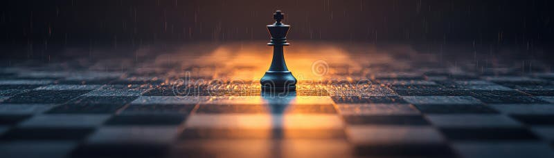 King Chess Piece on Board with Dramatic Lighting and Rain Effect Stock ...