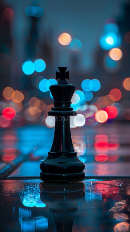 King Chess Piece with Bokeh City Lights at Night, Abstract Concept ...