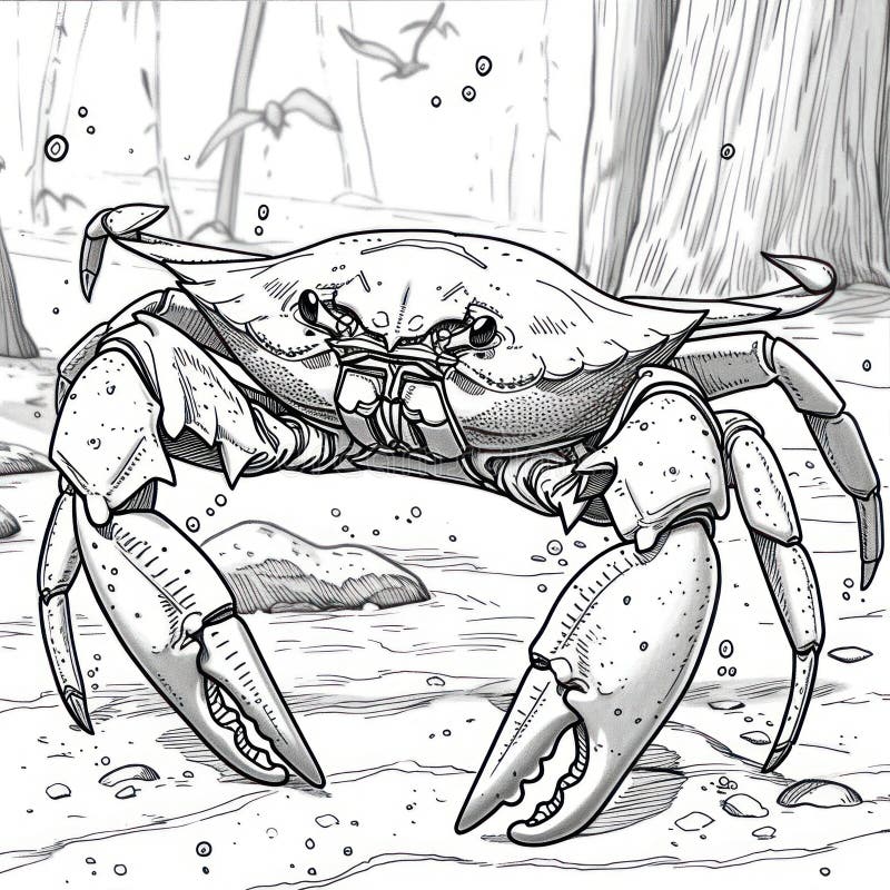 King Crab Drawing Coloring Book Page Stock Illustration - Illustration ...