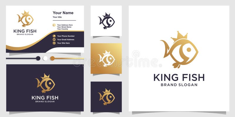 King Fish Logo with Unique Character Concept and Business Card Design ...