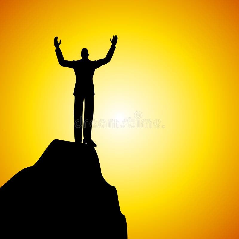 King of the Hill Man Standing on Mountain Stock Illustration ...