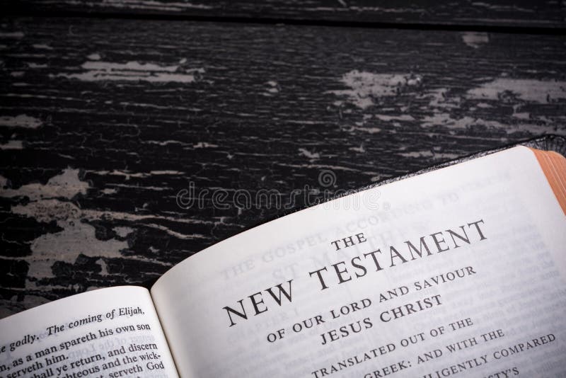 King James BIble Open To the Beginning of the New Testament Stock Photo ...