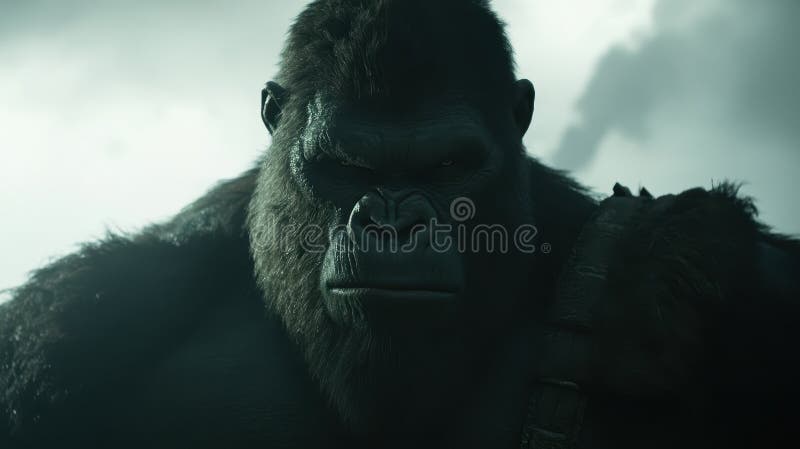 King Kong a Powerful Stare - Intense Gorilla Close-Up Under Overcast ...