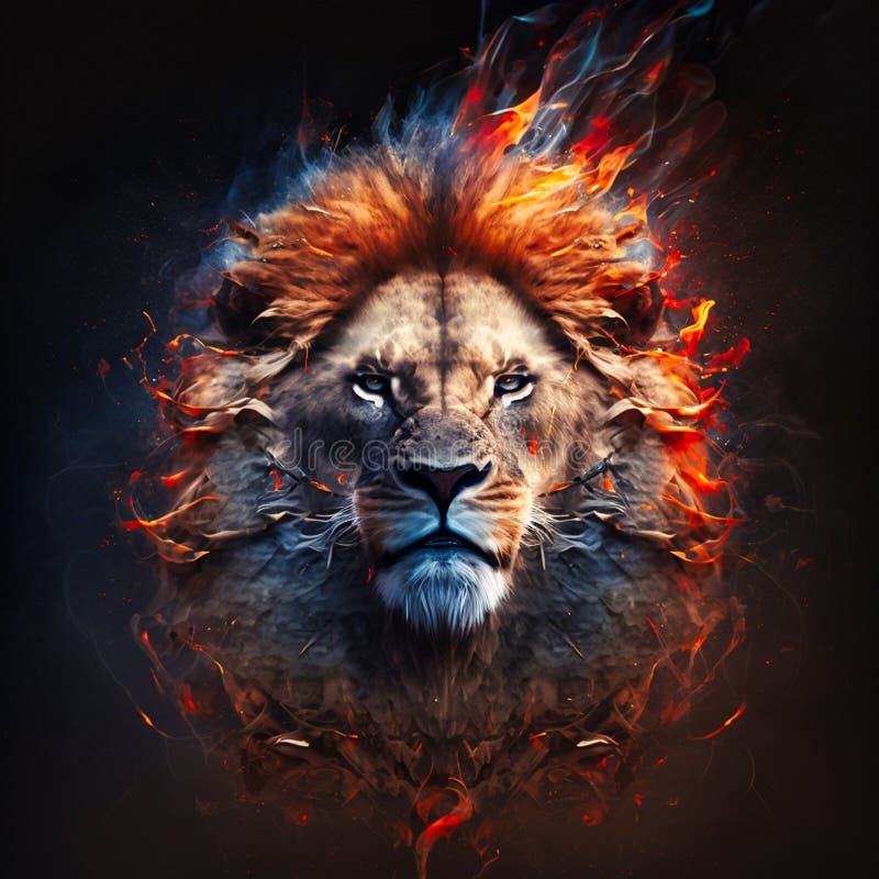 King Lion Fire Portrait, Generative AI Stock Illustration ...