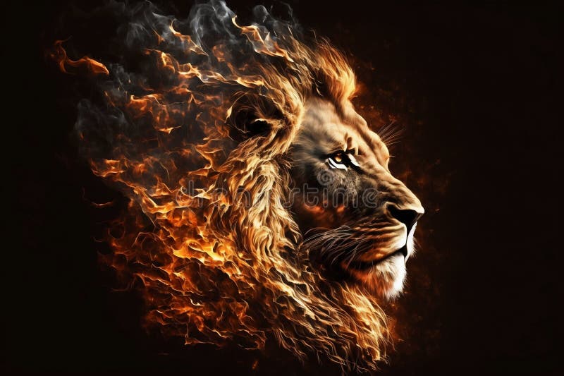 King Lion Fire Portrait. Generative AI Stock Illustration ...
