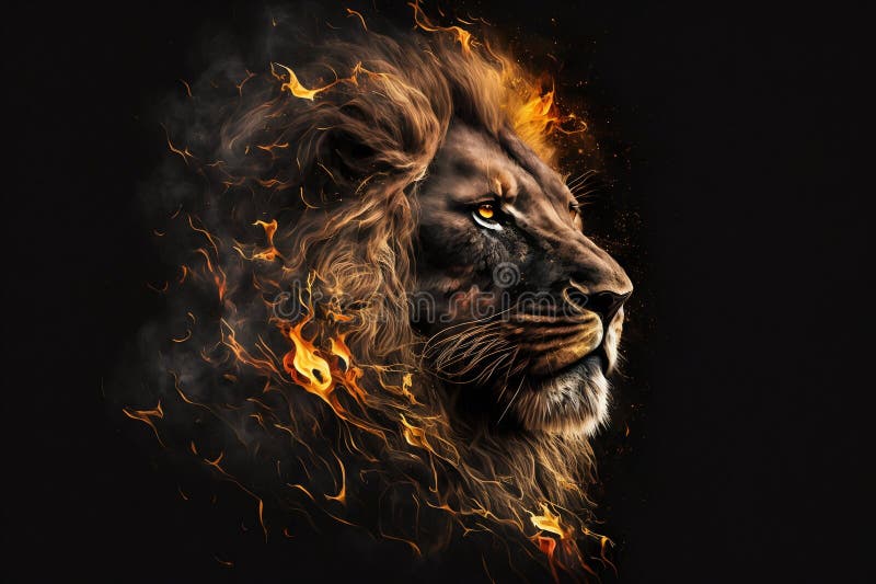 King Lion Fire Portrait. Generative AI Stock Illustration ...