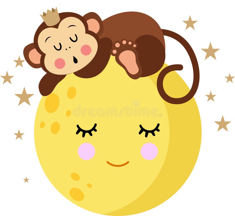 King Monkey Dreaming on a Friendly Moon Stock Vector - Illustration of ...