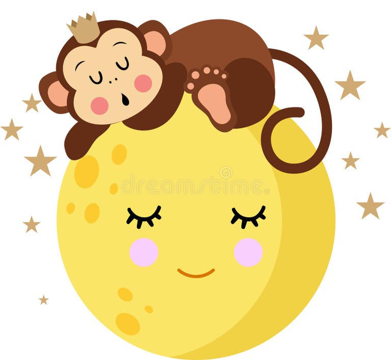 King Monkey Dreaming on a Friendly Moon Stock Vector - Illustration of ...