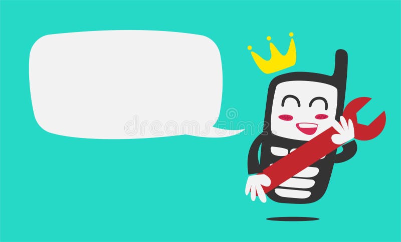 King Old Phone Cell Repair Mascot Character with Bubble Speech Template ...