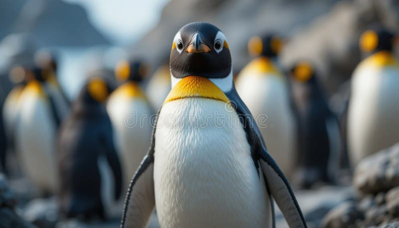 King Penguin Facing Forward in a Colony Stock Illustration ...