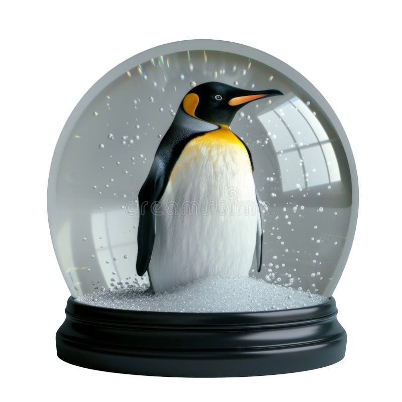 A King Penguin Inside a Snow Globe with Snowflakes and Bubbles Stock ...