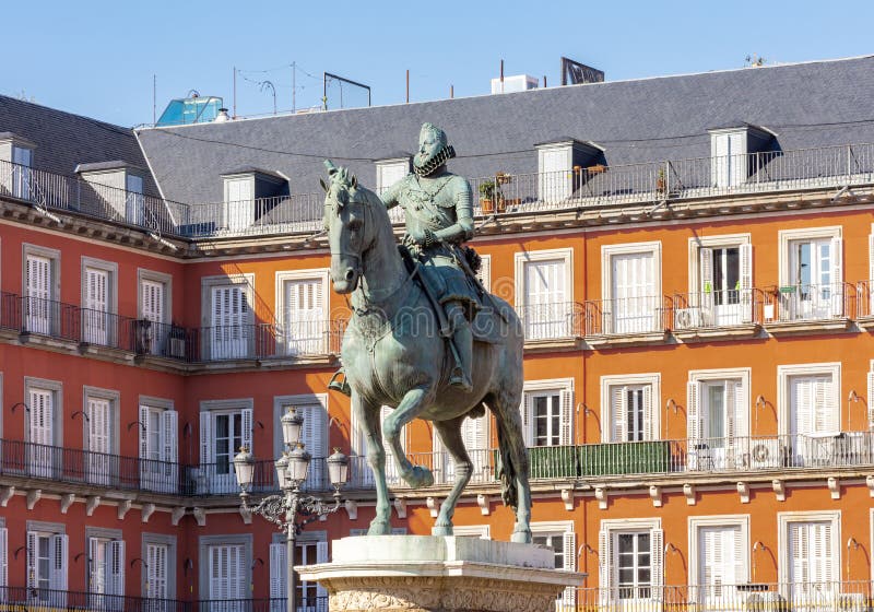 King Philip III Statue on Plaza Mayor (Main Square) in Madrid, Spain ...