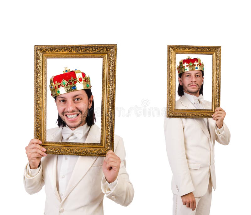 King with Picture Frame on White Stock Image - Image of male, humour ...