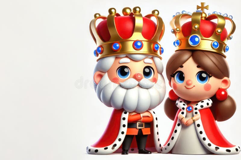 King and Queen in Cartoon Crowns. Space for Text. Stock Image - Image ...