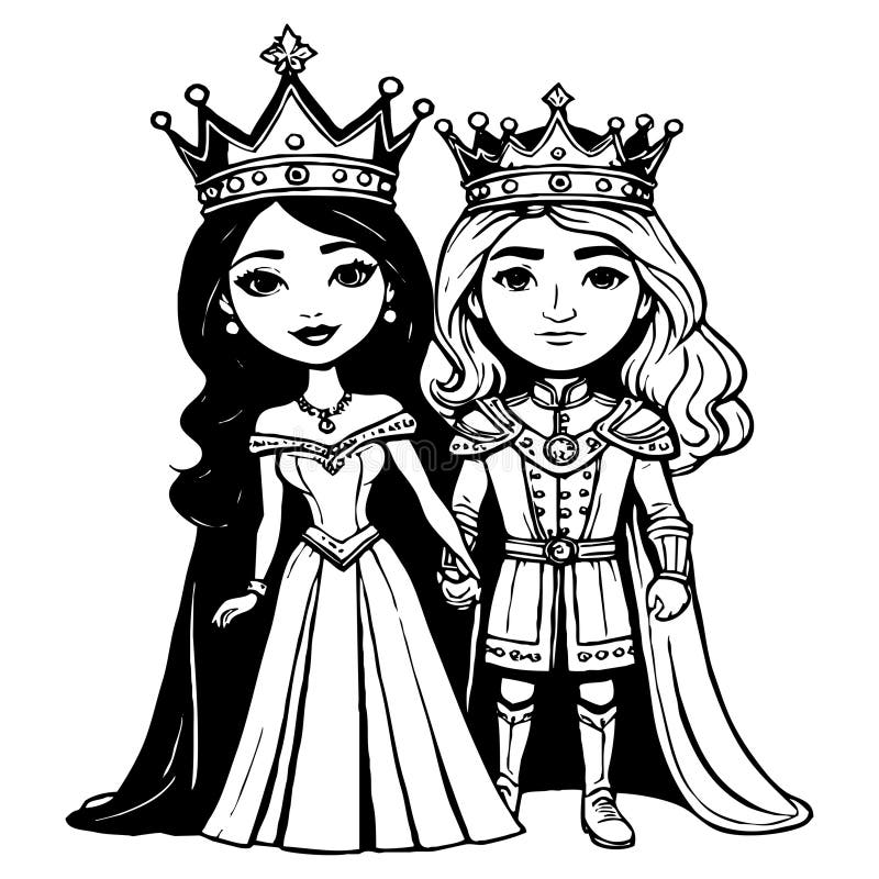 King and Queen . Fictional Characters. Black and White Illustration for ...