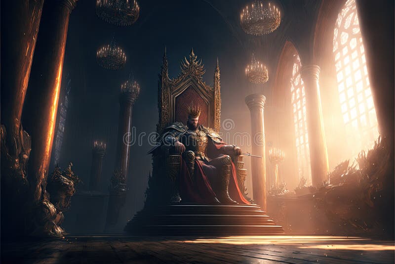 King Sitting on His Throne, Old Castle with Big Windows, Throne Room ...