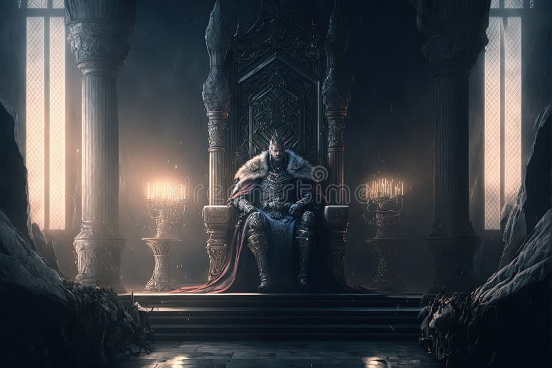 King Sitting on His Throne, Old Castle with Big Windows, Throne Room ...