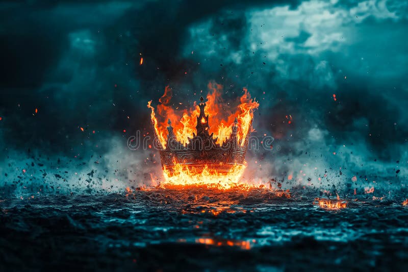 A King Stands Amidst a Raging Environment with a Burning Crown ...