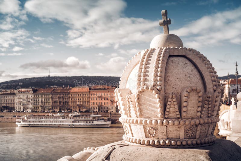 King Stephen`s Crown on Margaret Bridge. Budapest, Hungary Stock Image ...