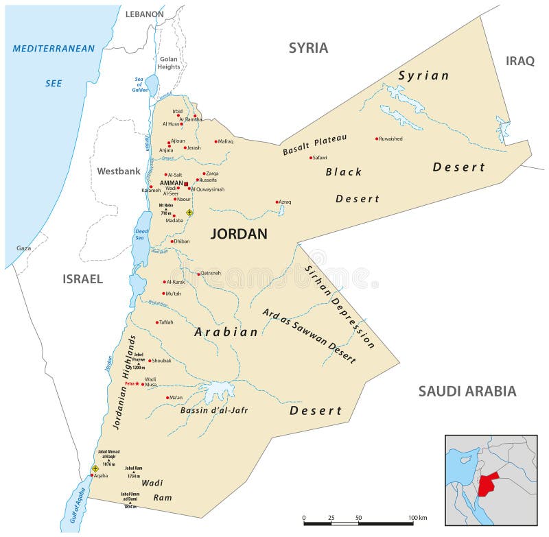 Kingdom of Jordan Vector Map Stock Vector - Illustration of dead, petra ...