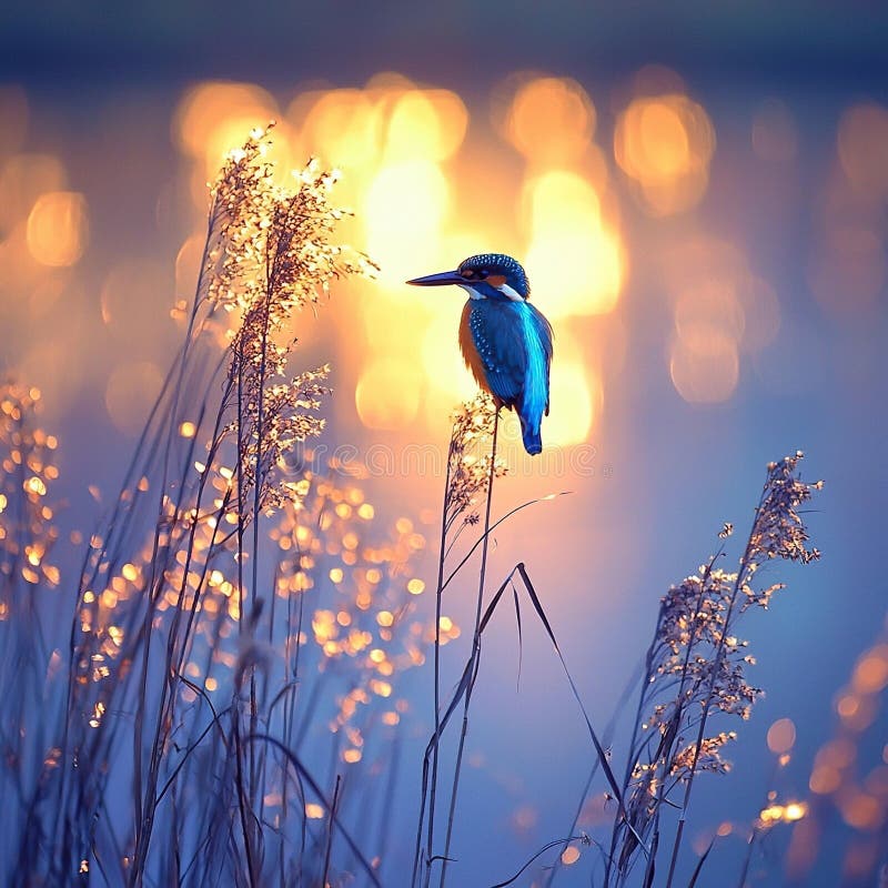 Kingfisher Bird Along River Thames Banks View Stock Illustration ...