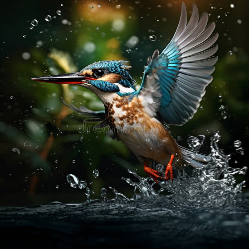 Kingfisher Bird Diving into Water with Splashes - AI Generated Stock ...