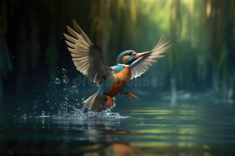 Kingfisher Diving into Water To Catch Fish Stock Illustration ...