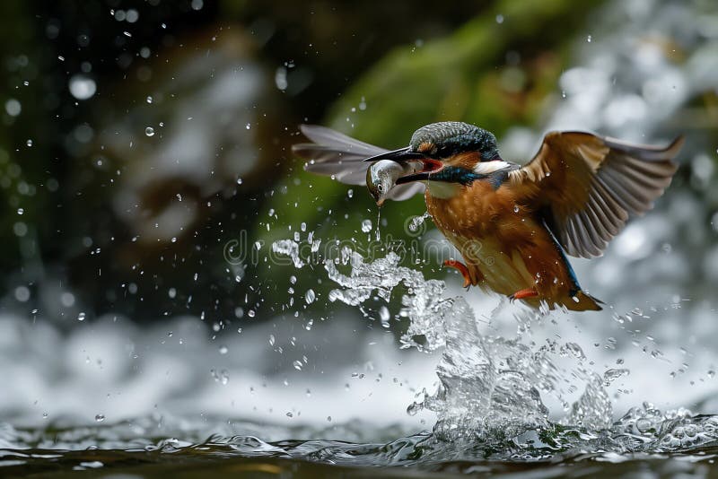 Kingfisher Emerging from the Water after Driving To Grab a Fish ...