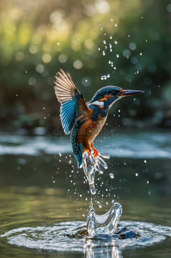 Stunning Kingfisher Diving for Fish, Splashing Water Stock Illustration ...