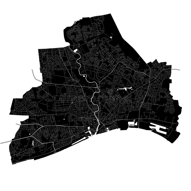 Kingston upon Hull, England, Black and White High Resolution Map Stock ...