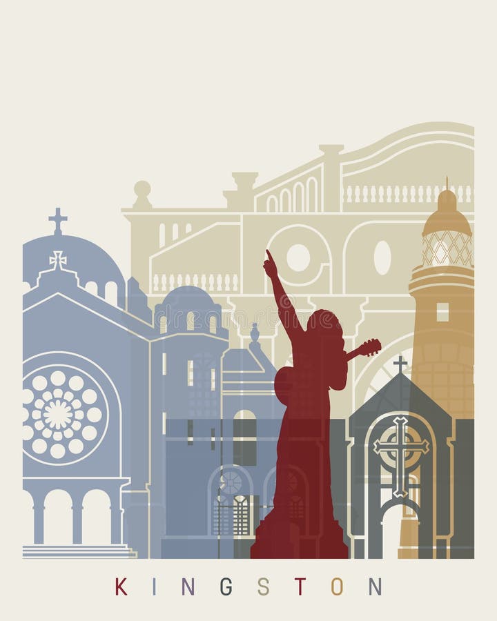 Kingston skyline poster stock vector. Illustration of caribe - 88496055