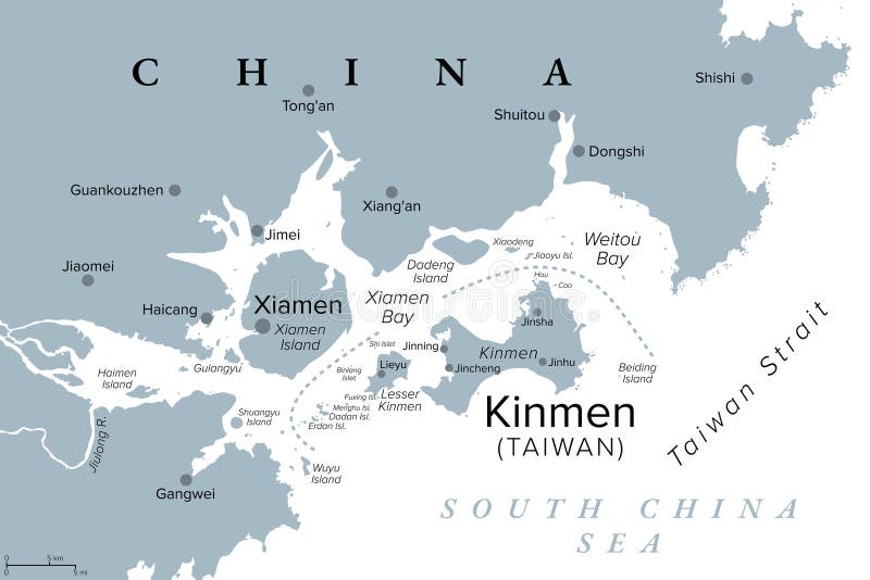Kinmen, or Quemoy, Island Group Governed by Taiwan, Gray Political Map ...