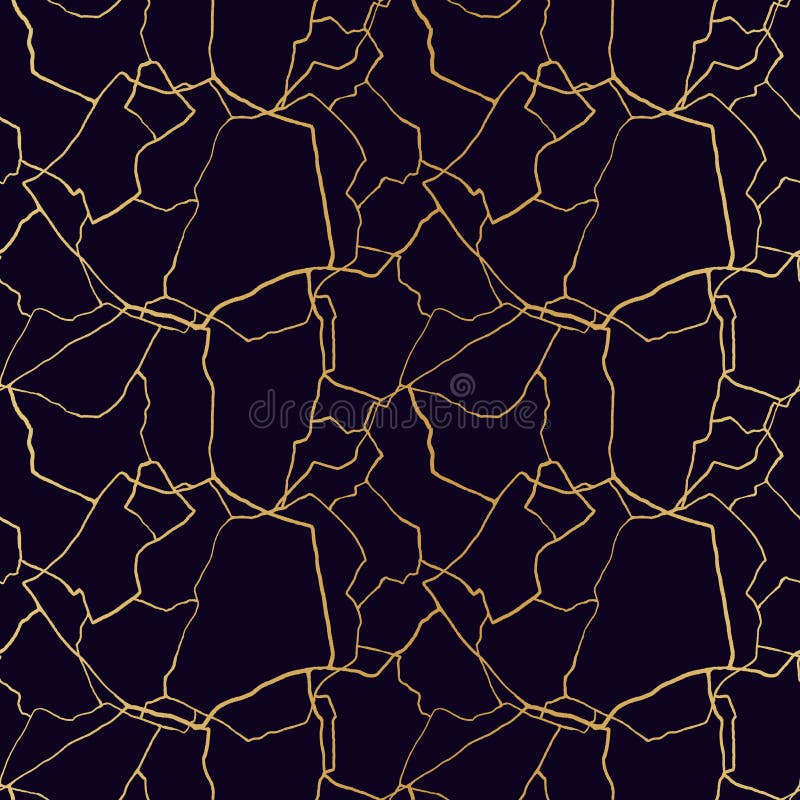 Kintsugi Art Seamless Pattern with Gold Thin Lines and Abstract Shards ...