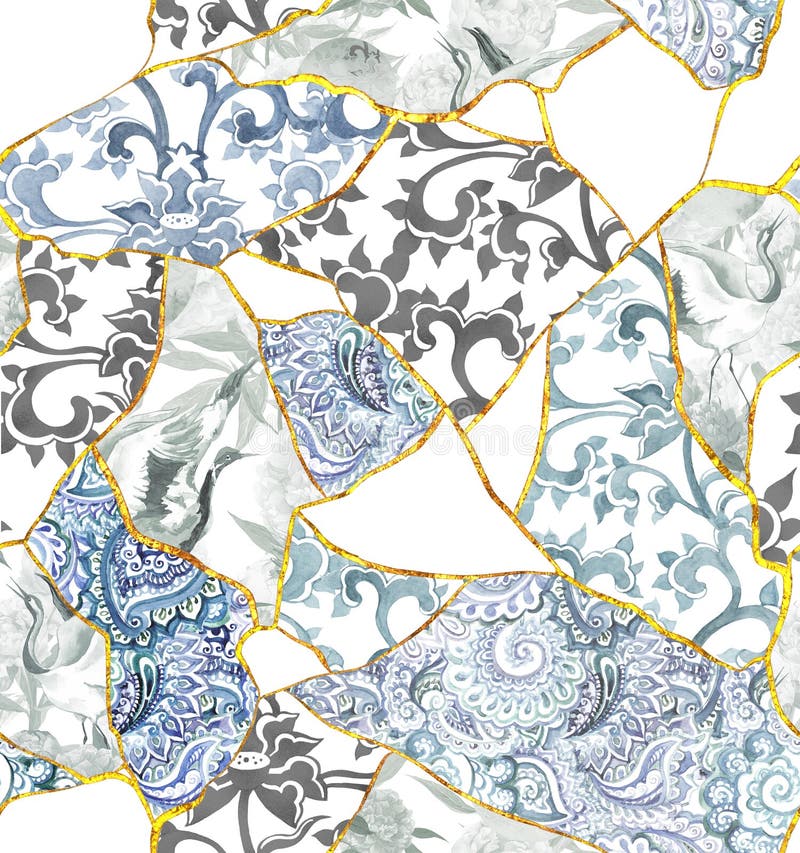Kintsugi Repeated Background. Irregular Mosaic, Random Puzzle with ...