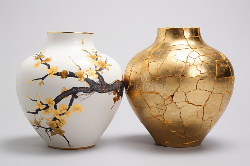 Before and after Kintsugi Restoration Comparison Stock Image - Image of ...
