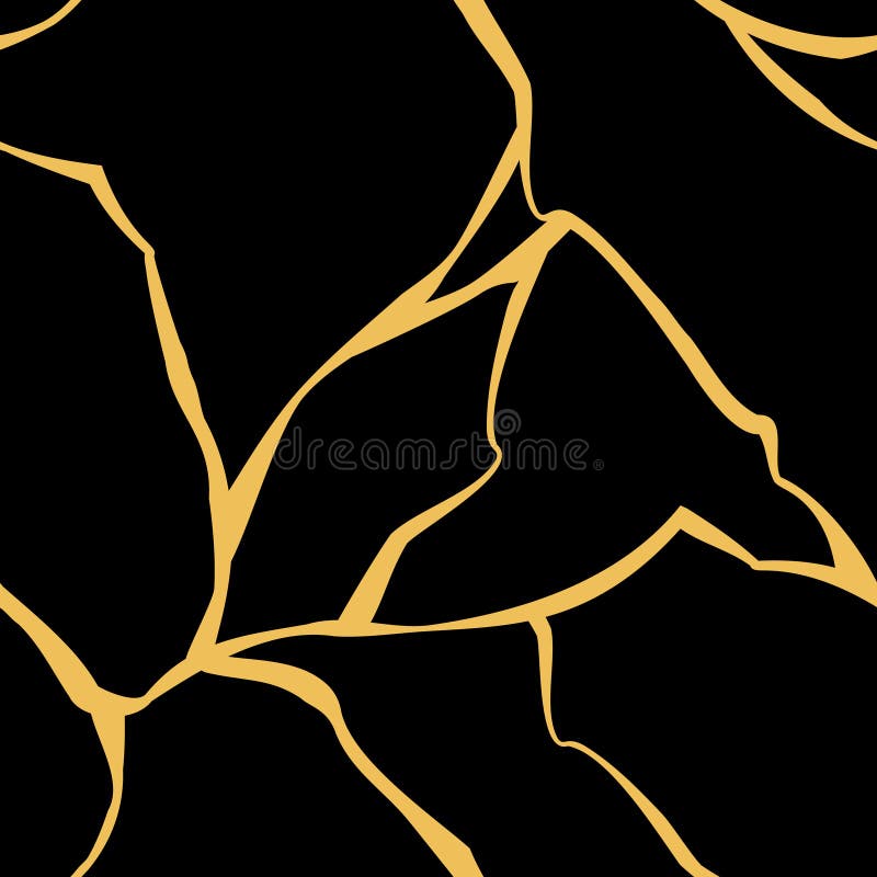 Gold Crack on Black Background. Vector Seamless Pattern. Antique ...