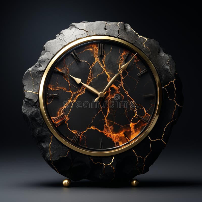 Kintsugi Style Clock on Black Background. Generated Ai Stock ...