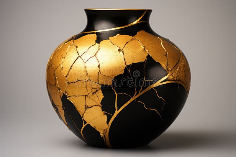 Before and after Kintsugi Transformation of Pottery Stock Illustration ...