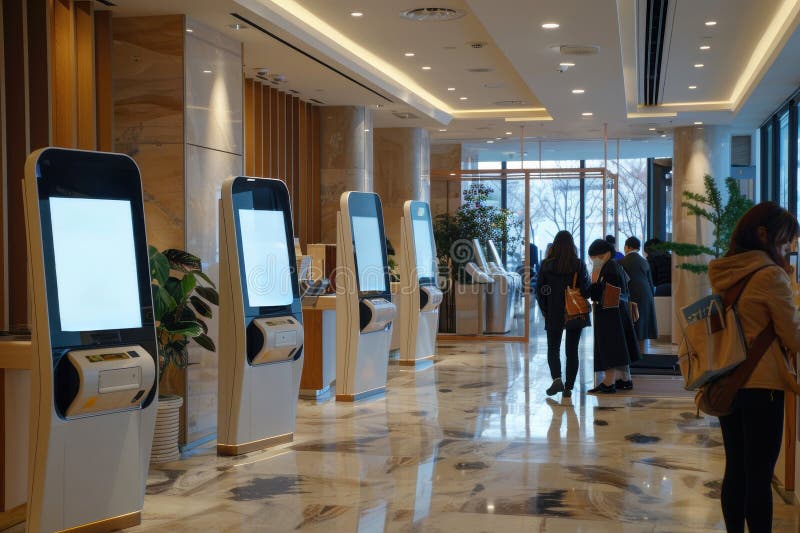Kiosks Installed in the Lobby. Technology for Self Service Concept ...